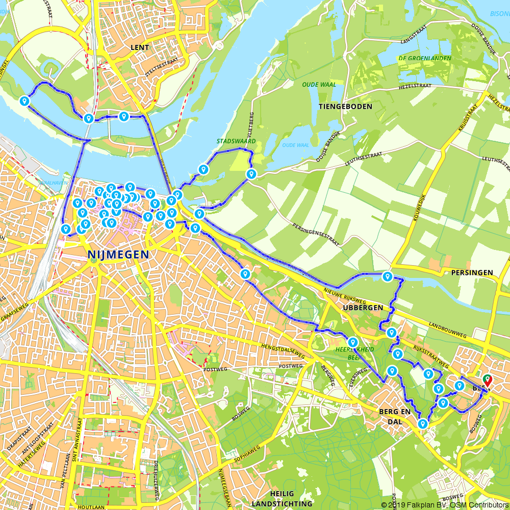 Walking route Nijmegen - Lent 23 km - Berg en Dal - Hiking route | Route.nl