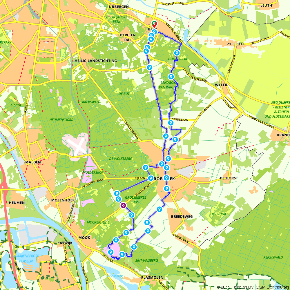 Walking route Groesbeek 26 km - Berg en Dal - Hiking route | Route.nl