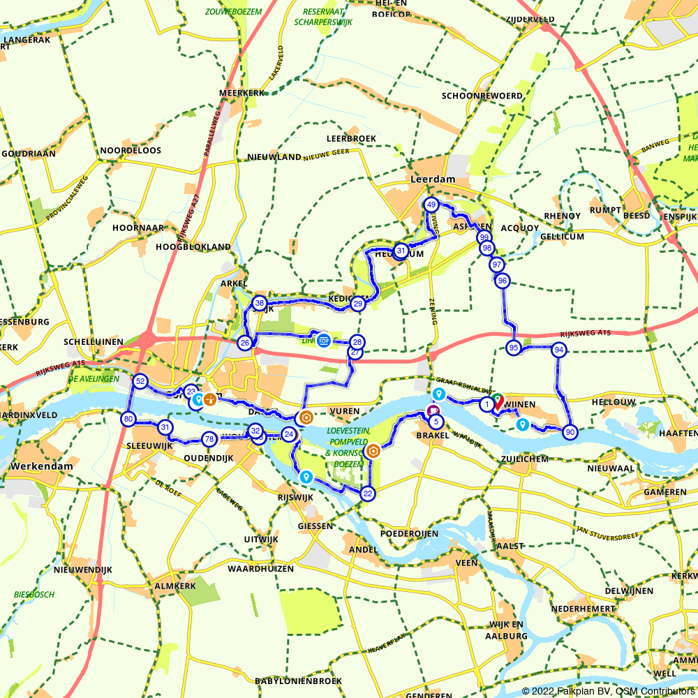 Tour with ferry through the Vesting3hoek - West Betuwe - Cycling route ...