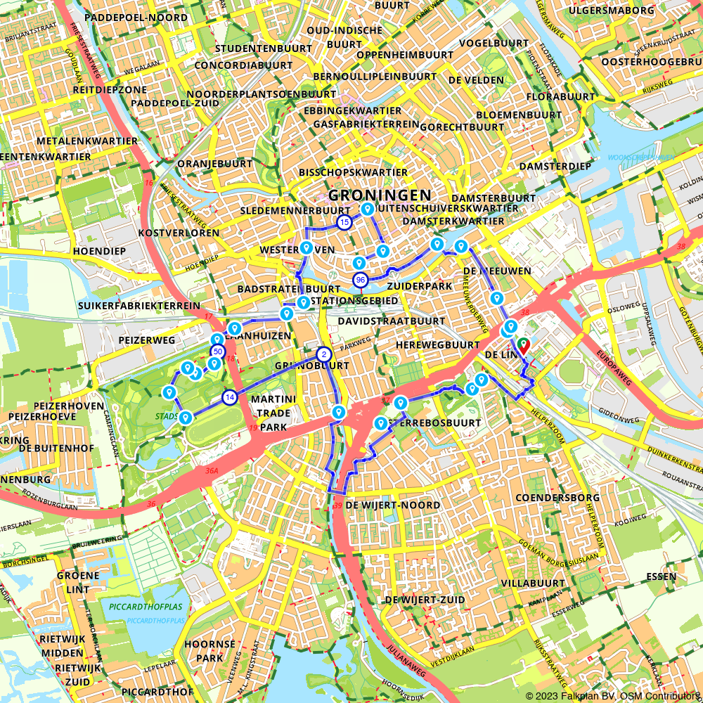 Tour of Groningen and City Park - Groningen - Hiking route | Route.nl