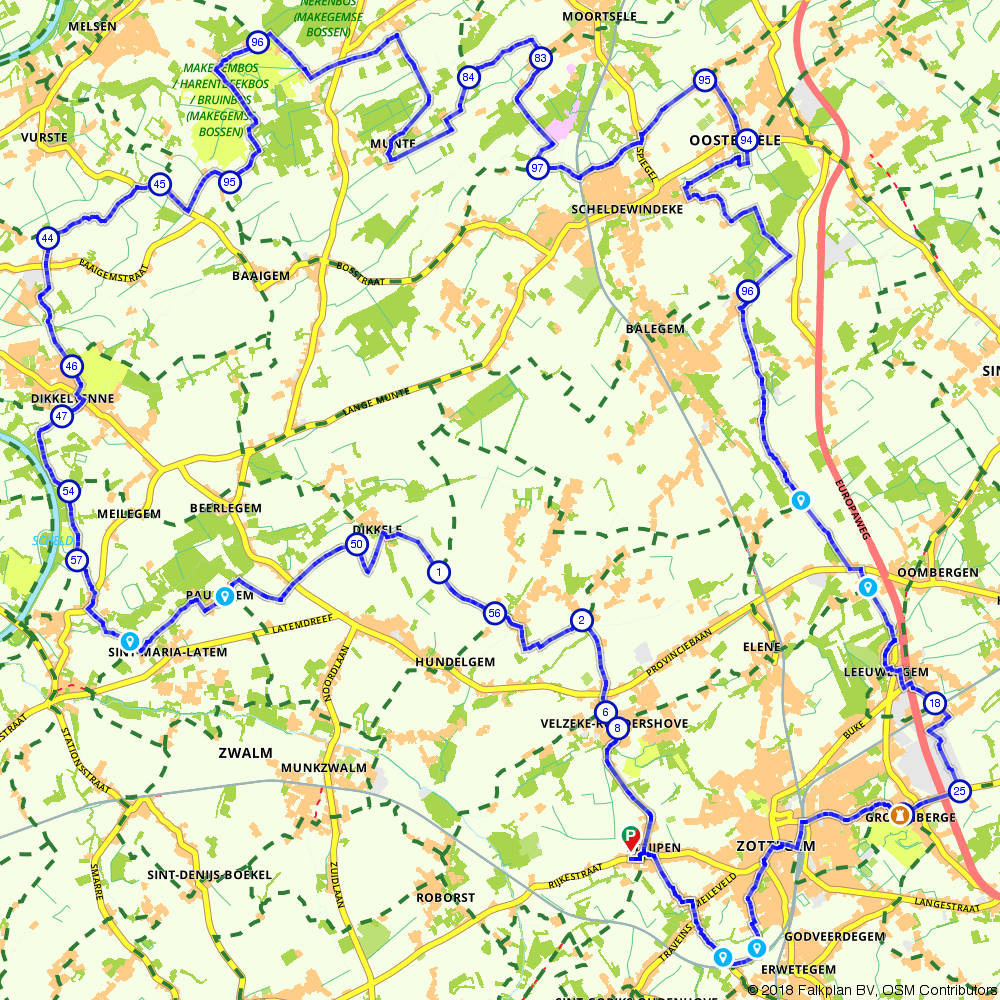 Between Zottegem and Merelbeke - Zottegem - Cycling route | Route.nl