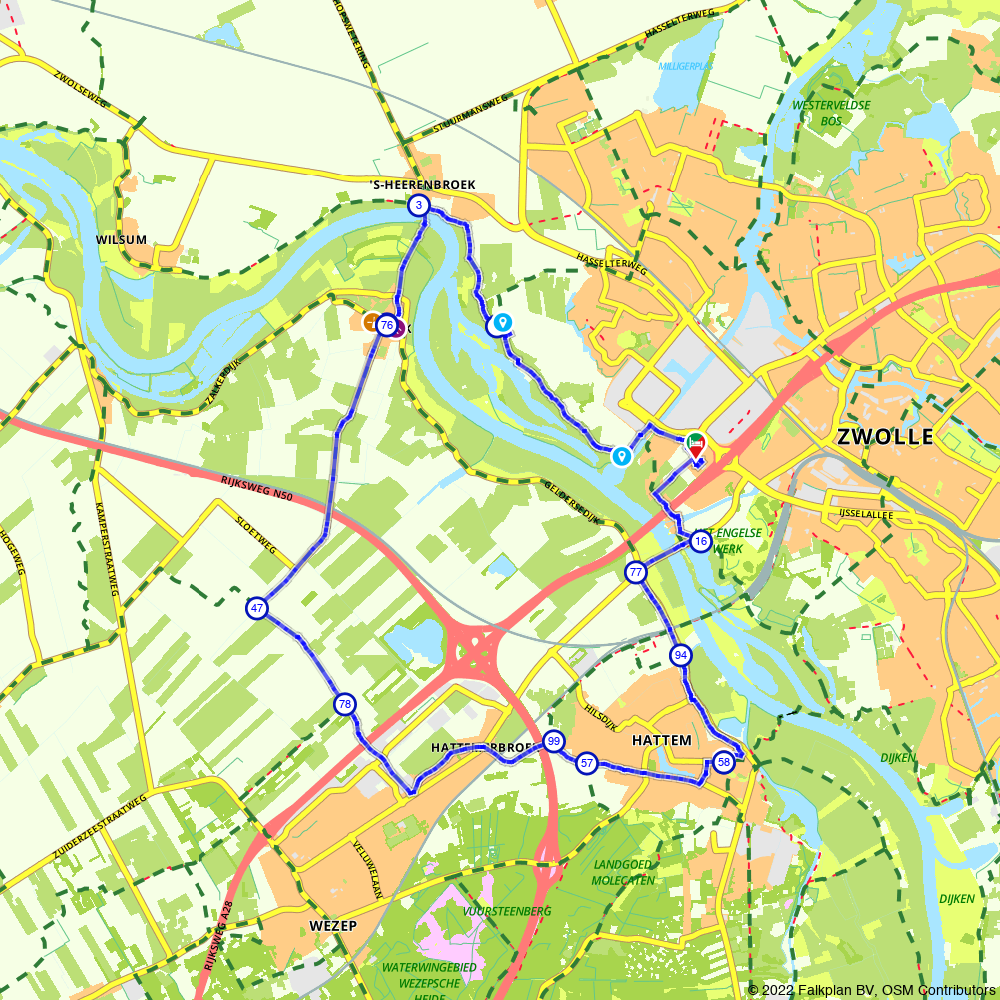 Cycling along the IJssel near Zwolle - Zwolle - Cycling route | Route.nl