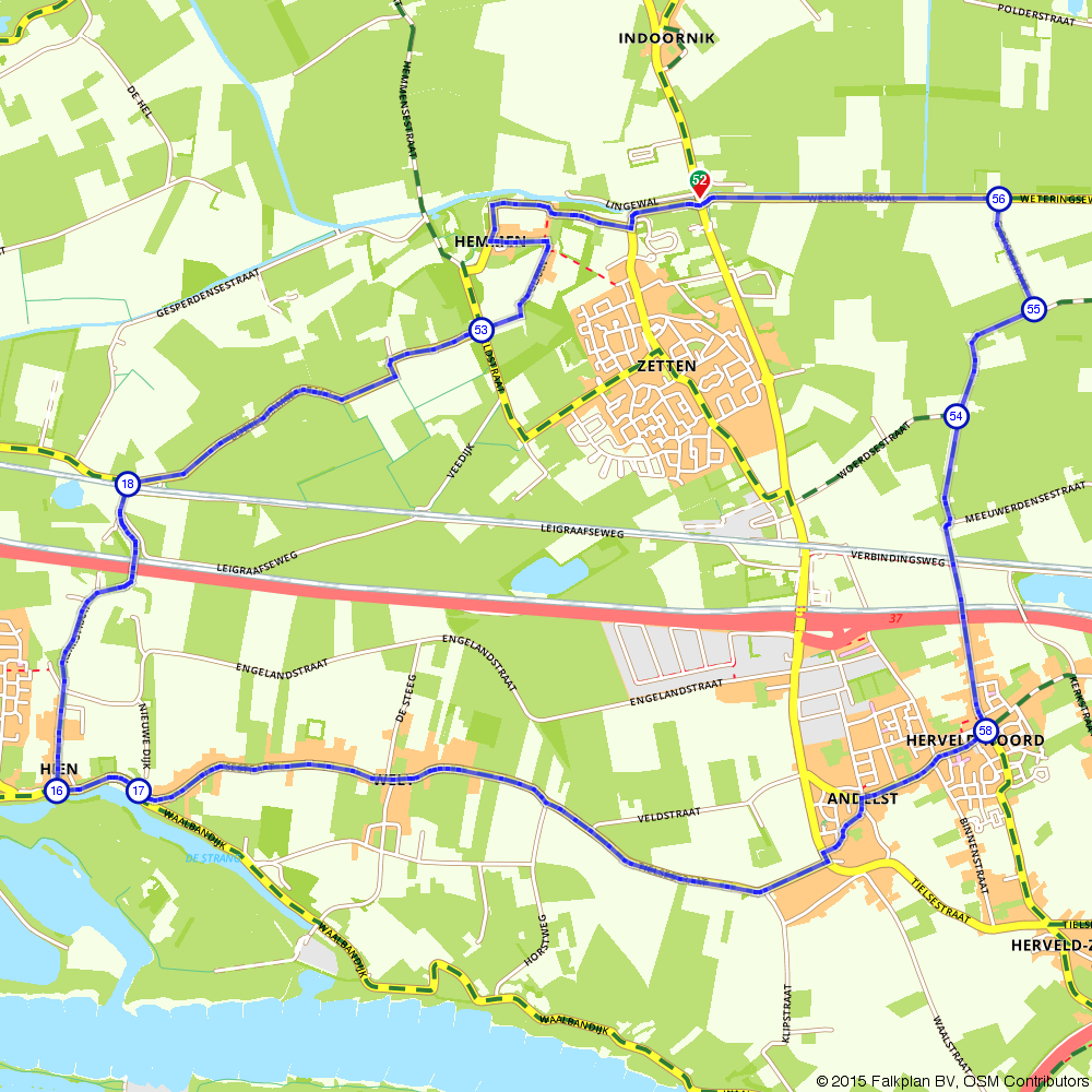 rondje dodewaard - Overbetuwe - Fietsroute | Route.nl