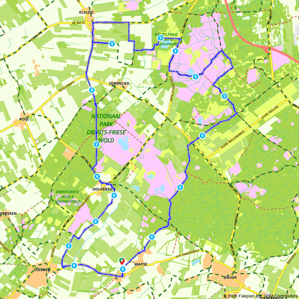 Route through Wapse day 1 - Westerveld - Cycling route | Route.nl