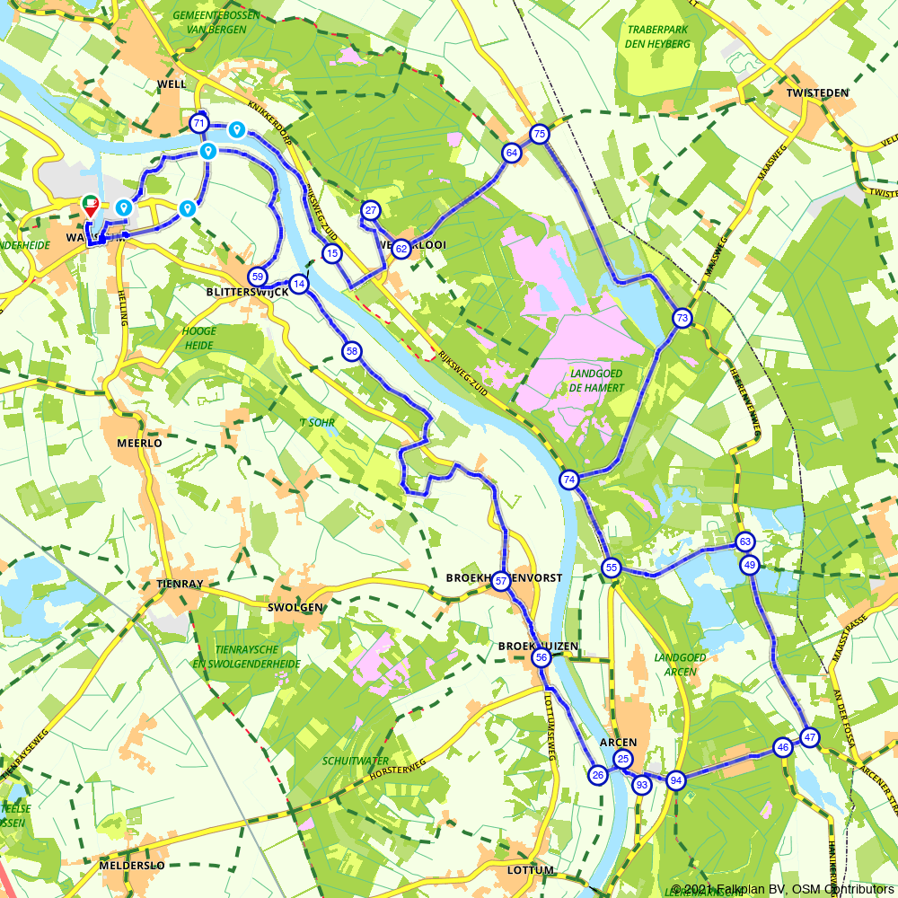 Rondje Wanssum, Arcen en Maasduinen - Venray - Fietsroute | Route.nl