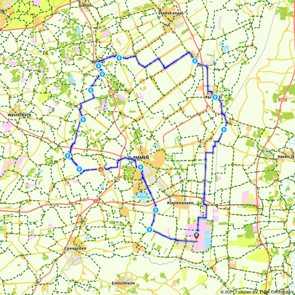 Route around Emmen - Emmen - Cycling route | Route.nl
