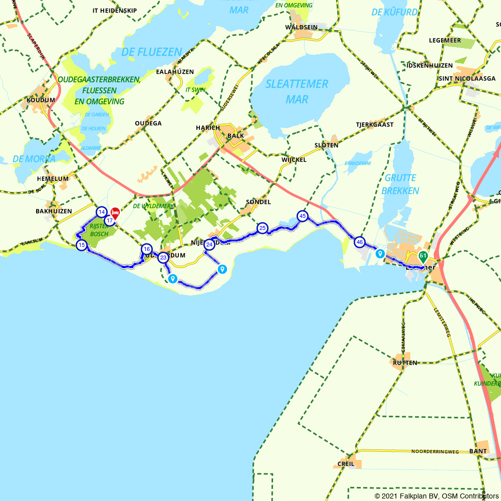 GAAS 01 Lemmer-Rijs 25km - De Fryske Marren - Cycling route | Route.nl