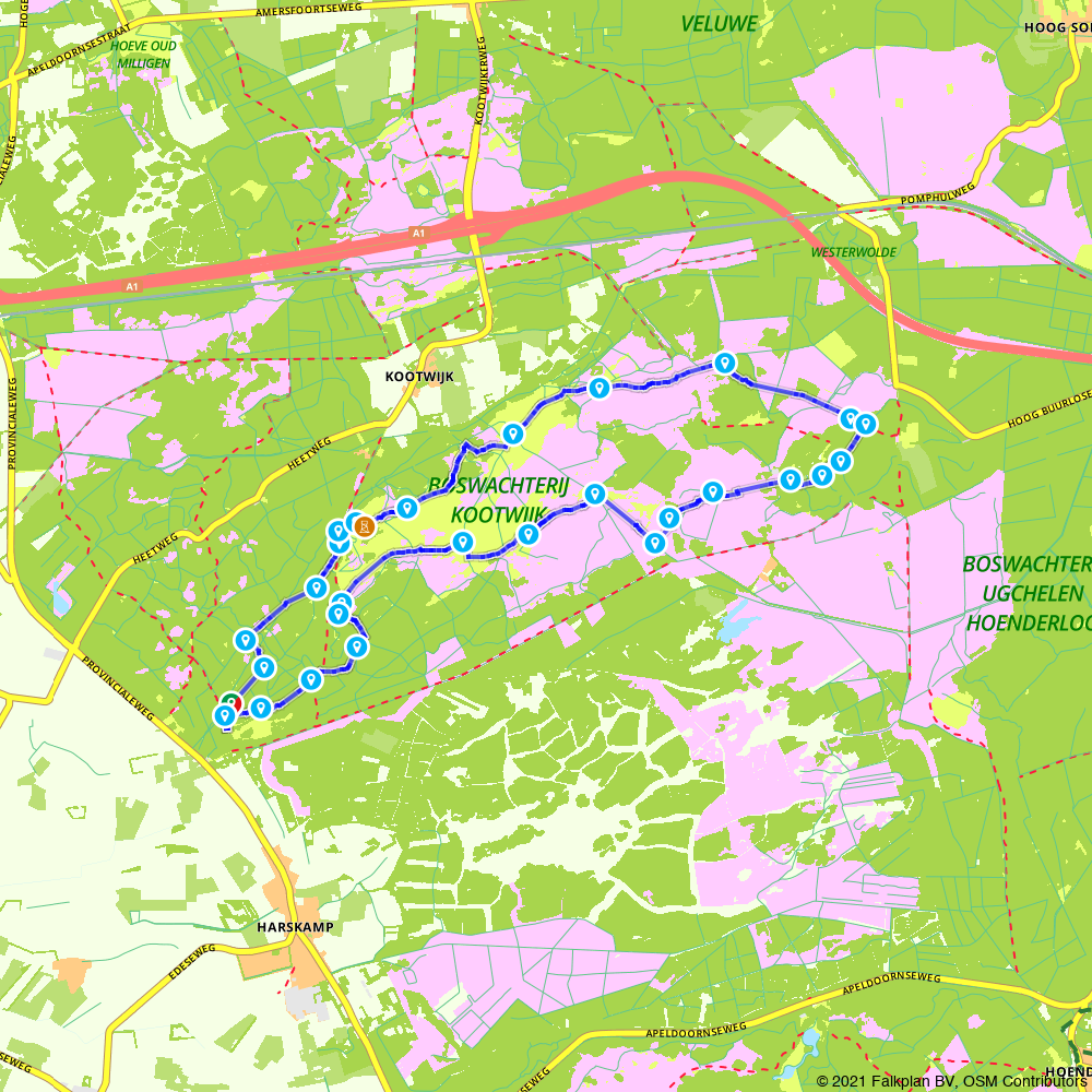 Round Kootwijk - Barneveld - Hiking route | Route.nl