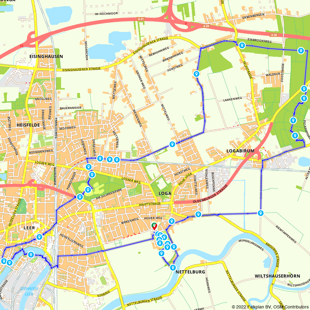 Route through Leer - Leer - Hiking route | Route.nl
