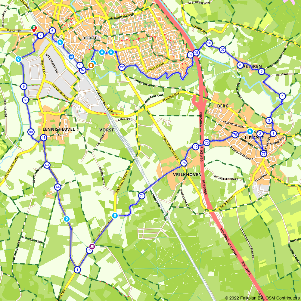 Round trip NS Boxtel - Kasteren - Liempde 20 km - Boxtel - Hiking route ...
