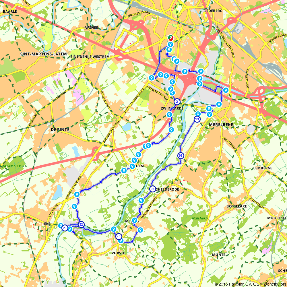 336825 Ghent Merelbeke Eke & back via Zwijnaarde
