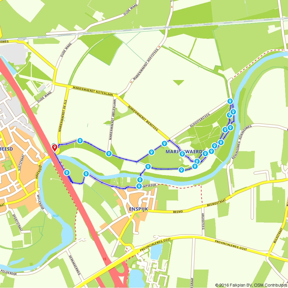 Route through Beesd - West Betuwe - Hiking route | Route.nl
