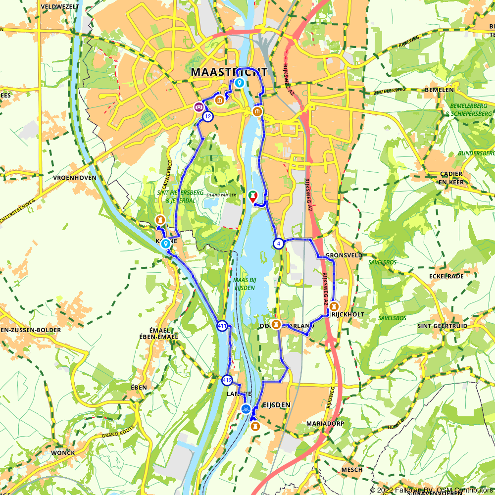 Along Kanne (by ferry) - Maastricht - Cycling route | Route.nl