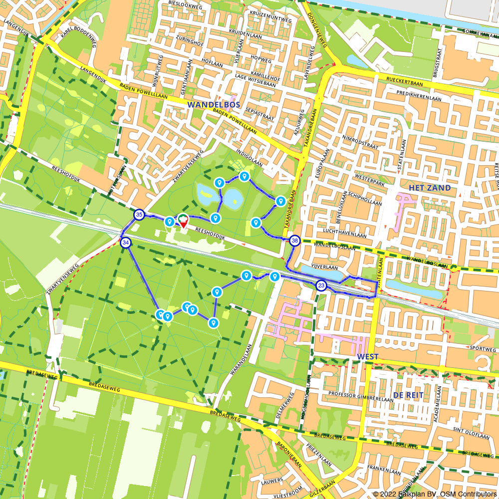 Route Oude Warande and Wandelbos - Tilburg - Hiking route | Route.nl