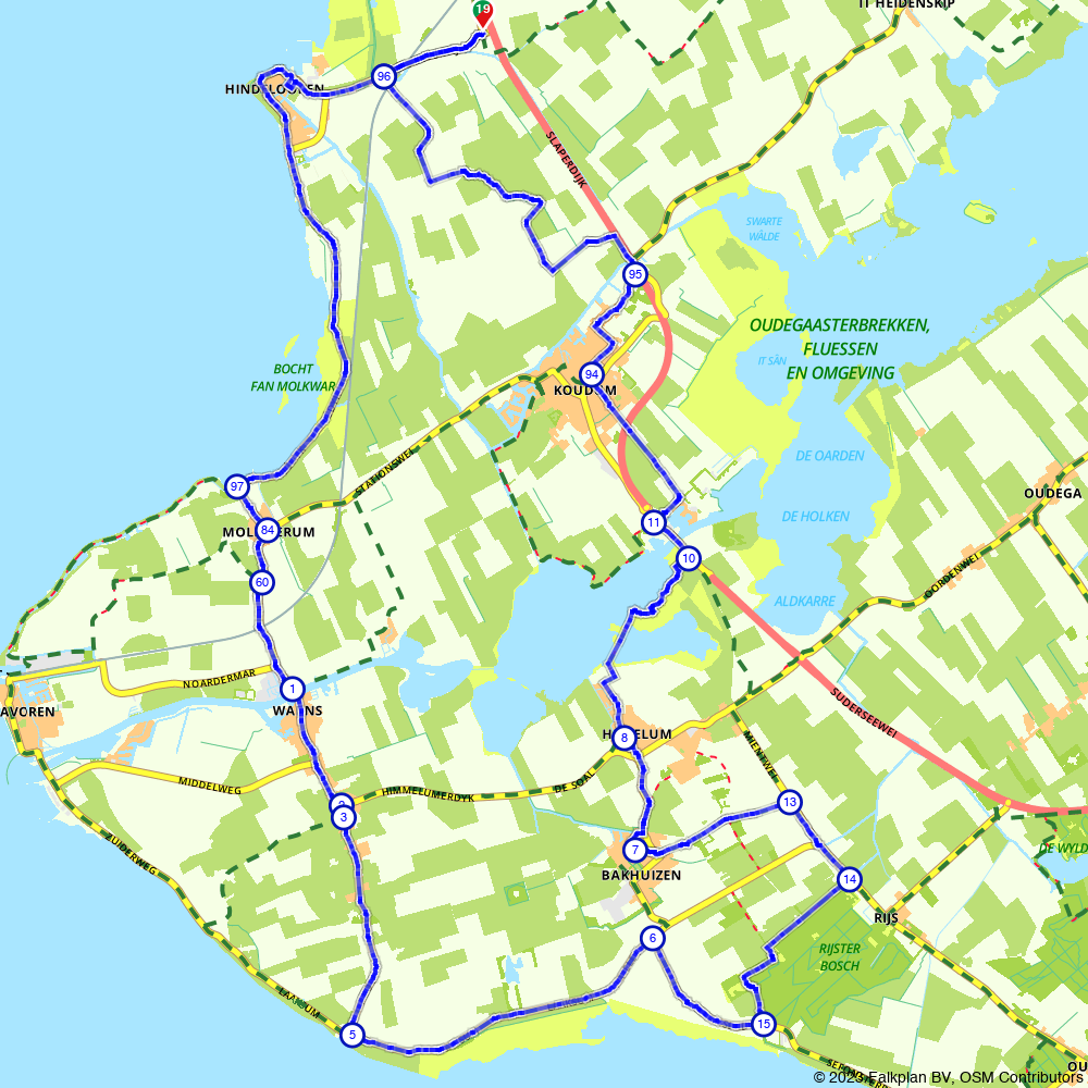 Cultural route along the IJsselmeer coast, Gaasterland and part of the ...