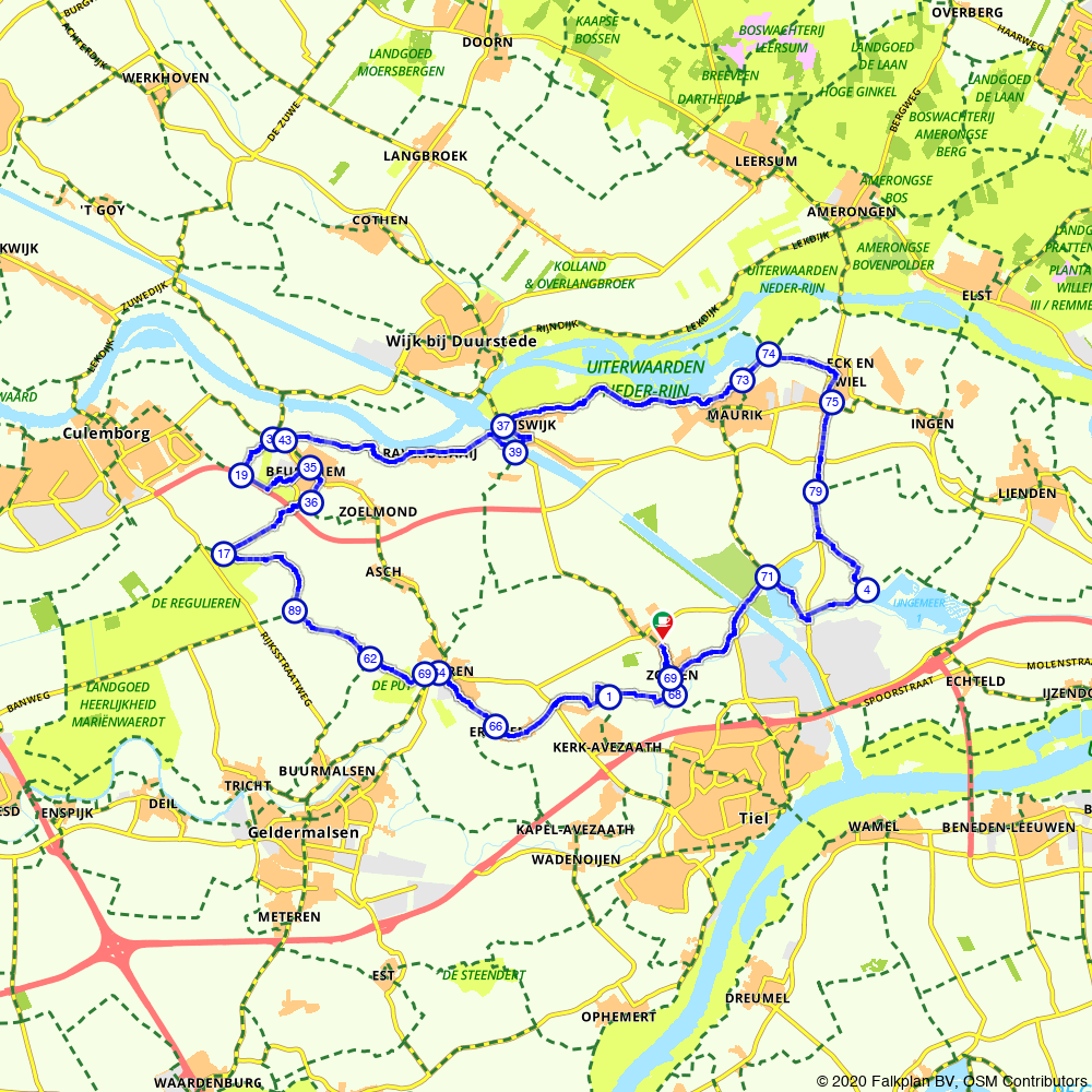 Betuwe: Kersenroute Betuwe 48,2 km - Buren - Fietsroute | Route.nl