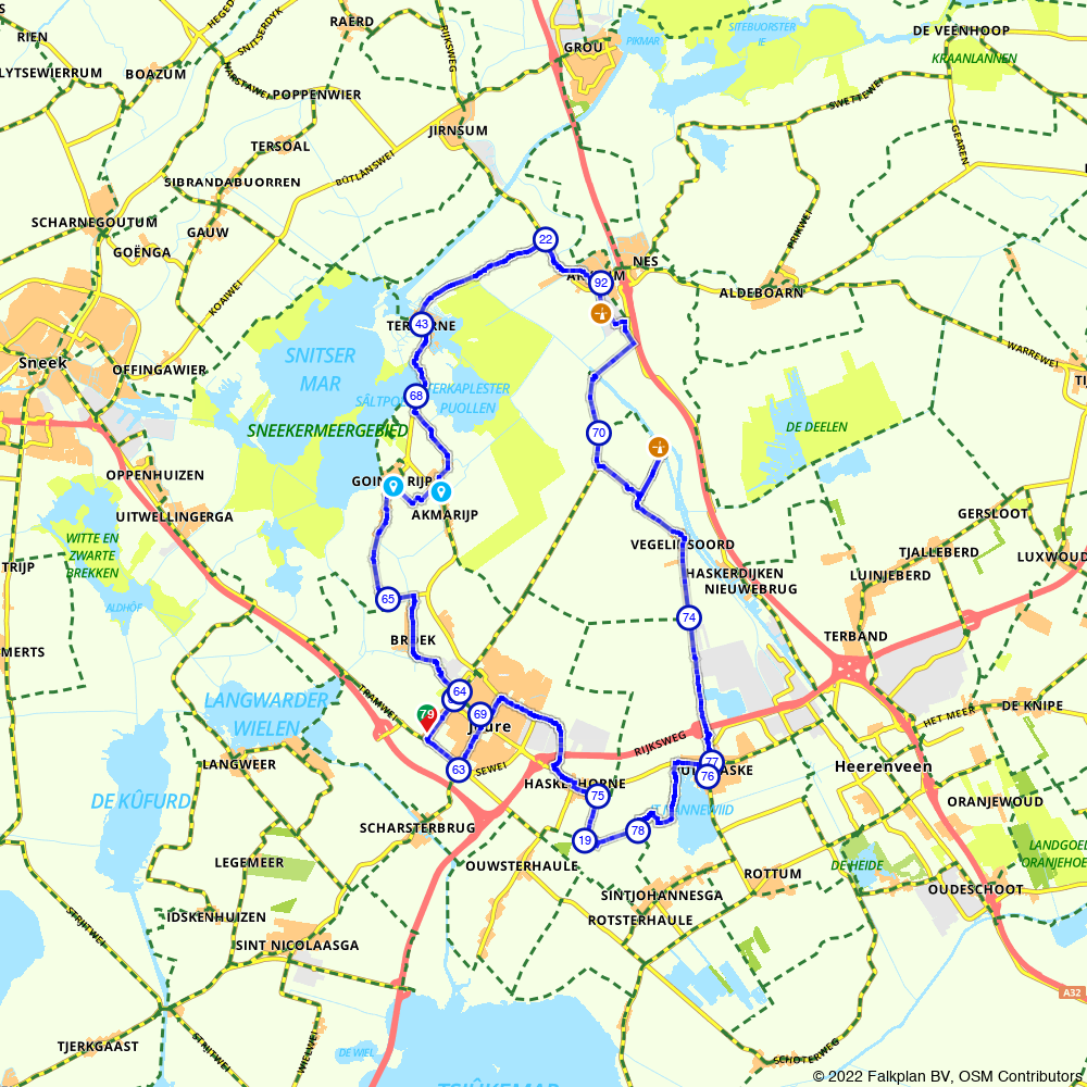 From Joure along the Sneekermeer - De Fryske Marren - Cycling route ...