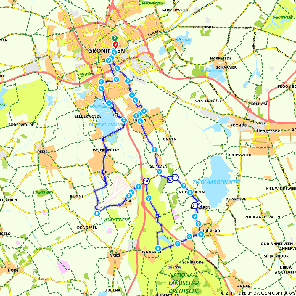 Route through Groningen and Drenthe - Groningen - Cycling route | Route.nl