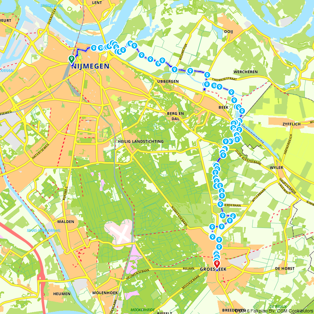 Nijmegen to Groesbeek - day 1 - Nijmegen - Hiking route | Route.nl