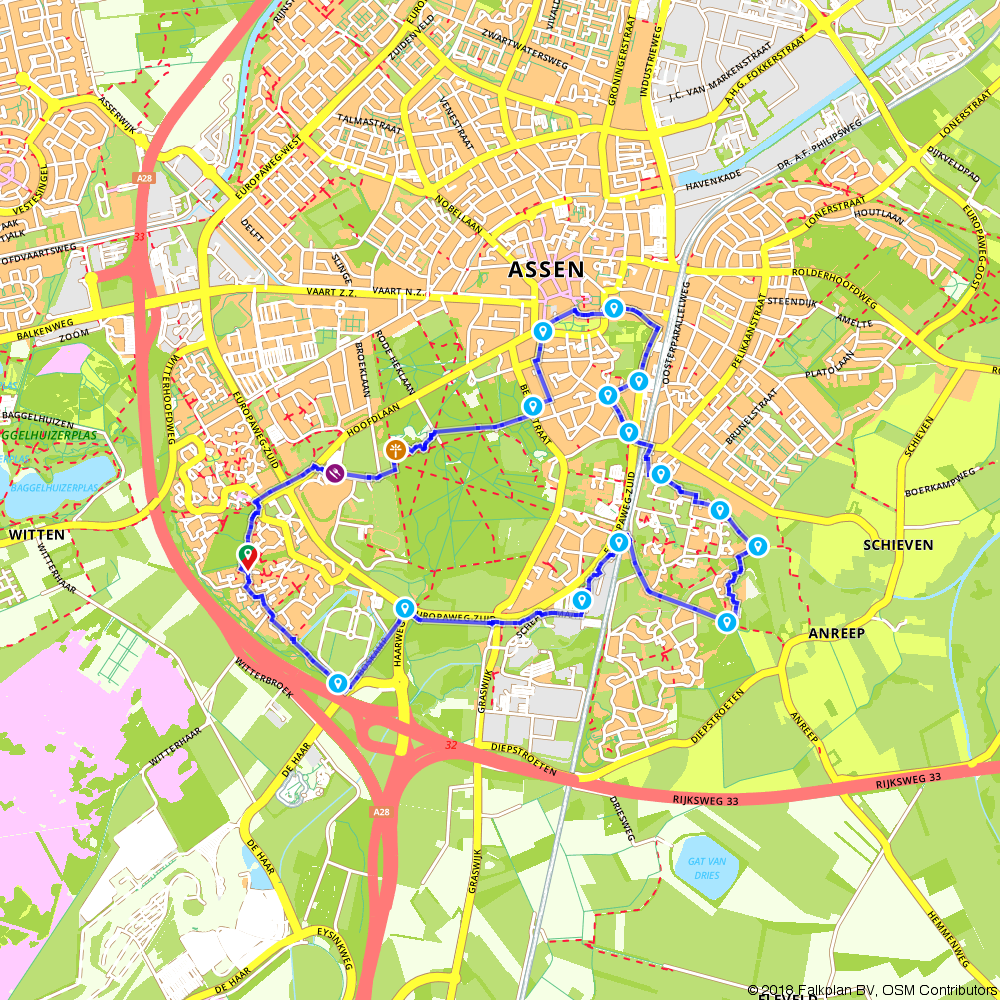 Round Assen east 3 - Assen - Hiking route | Route.nl