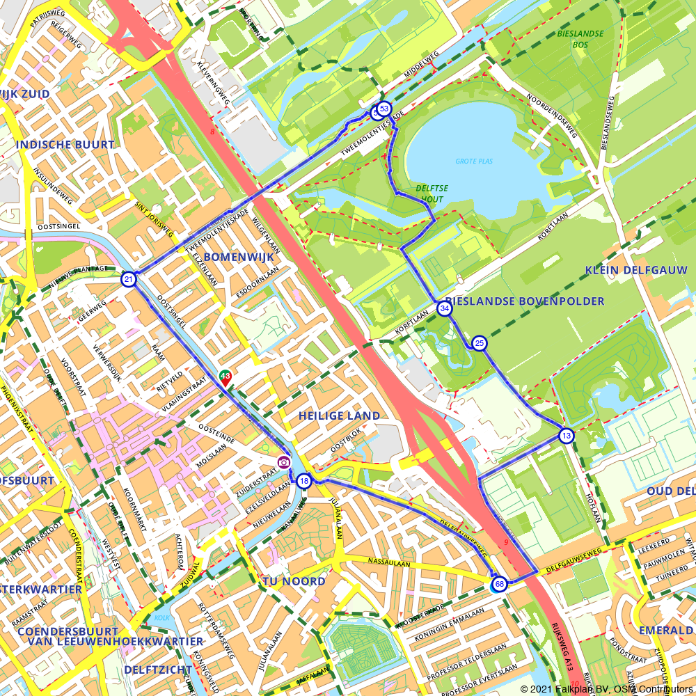 Delftse Hout and the Bieslandse Bos from Delft - Delft - Hiking route ...