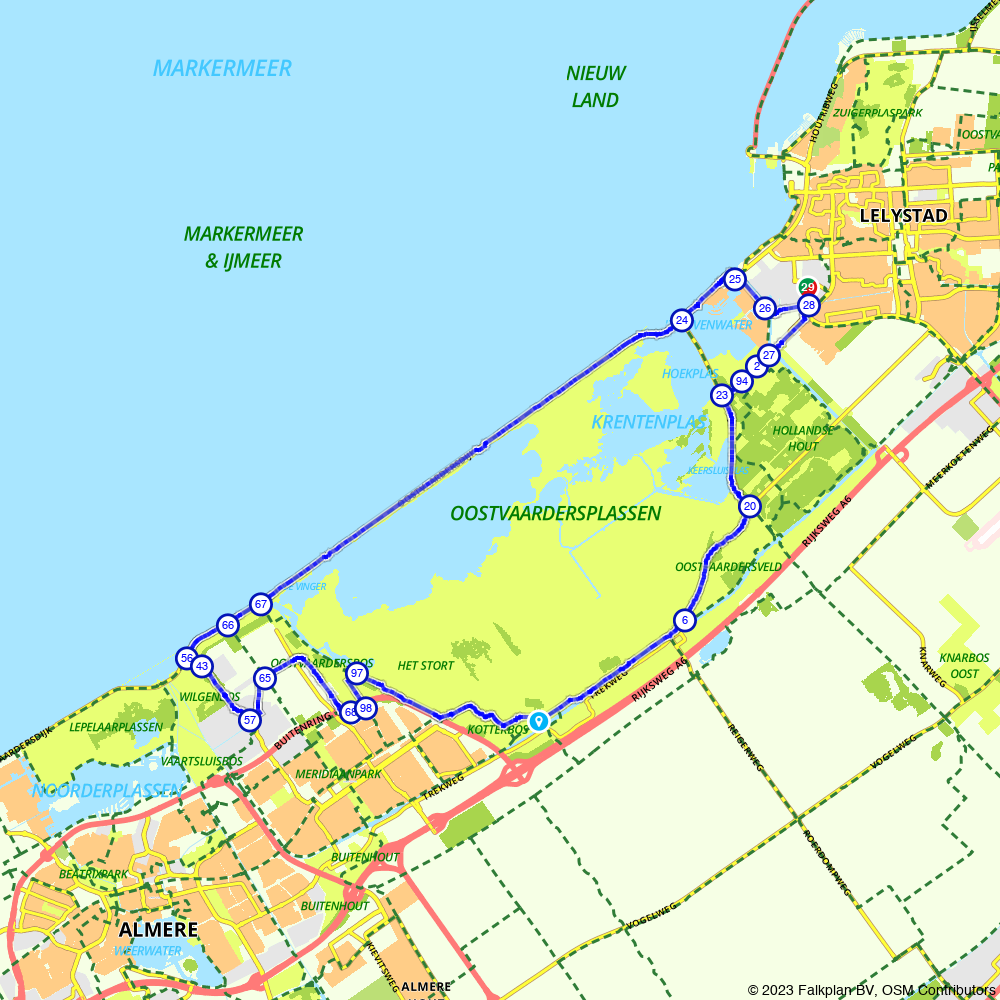 Cycling along the Oostvaardersplassen - Lelystad - Cycling route | Route.nl