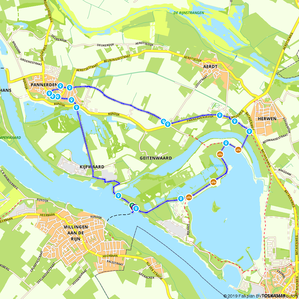 Walking route Pannerden 11.5 km - Zevenaar - Hiking route | Route.nl